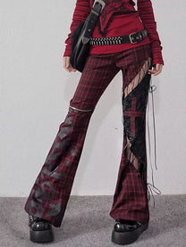 Plaid Patchwork Leather chic pants【s0000004935】 – SCULTURE（エスカルチャー）