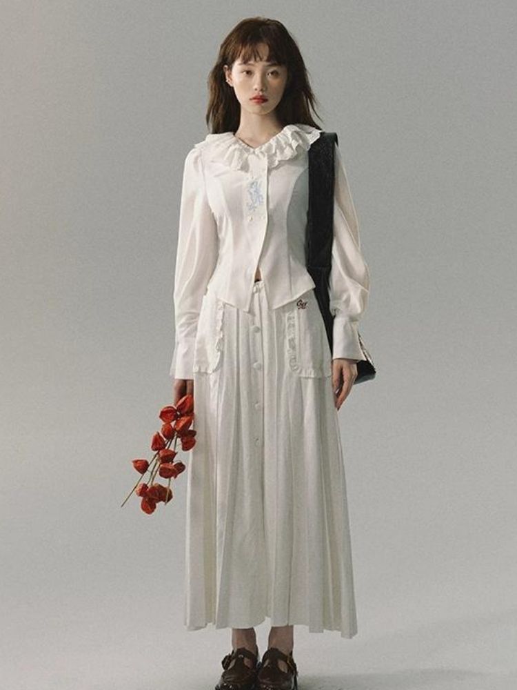 Embroidered Half Slit Pleated Long Skirt【s0000003053】 – SCULTURE（エスカルチャー）