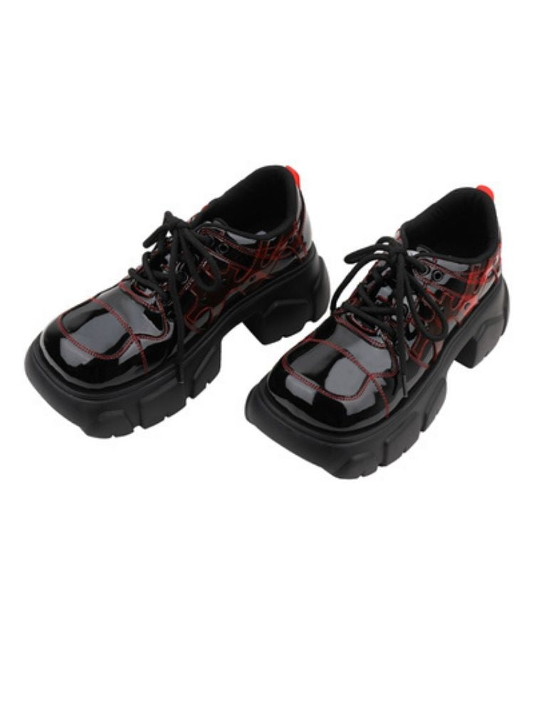 Stitch Square Toe Lace Up Platform Leather Shoes【s0000002308 ...