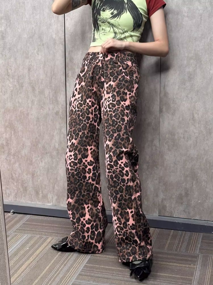 Pink leopard print wide leg pants【s0000006178】 – SCULTURE（エスカルチャー）